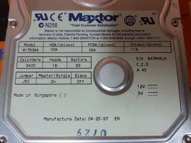 MAXTOR 81750A4 1.7GB 4500RPM IDE HARD DRIVE - 裕益科技自動化設備可程式編碼器PLC分散式控制系統DCS